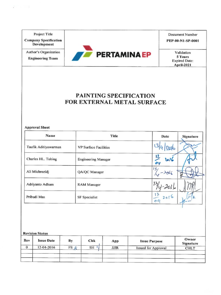 PEP-00-N1-SP-0001 PAINTING SPECIFICATION FOR EXTERNAL METAL SURFACE ...