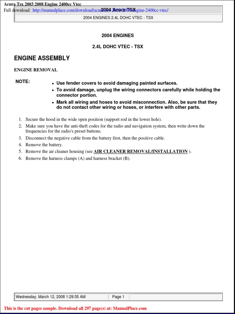 Acura TSX 2003 2008 Engine 2400cc Vtec | PDF | Electrical Connector | Axle