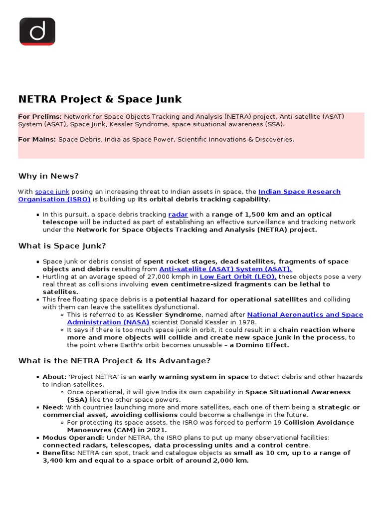 NETRA Project | PDF | Space Debris | Bodies Of The Solar System