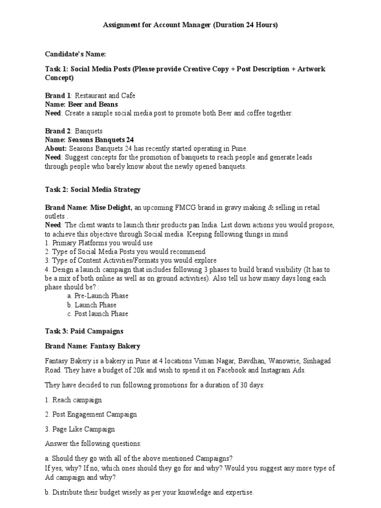Assignment For Account Manager | PDF | Popular Culture & Media Studies ...