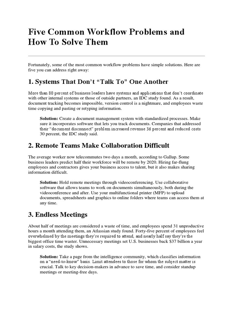 Five Common Workflow Problems and How To Solve Them | PDF | Printer ...