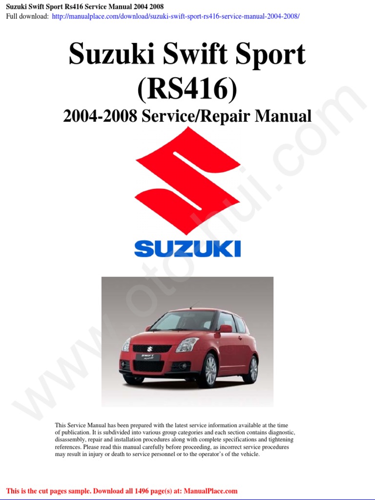 Suzuki Swift Sport Rs416 Service Manual 2004 2008 | PDF