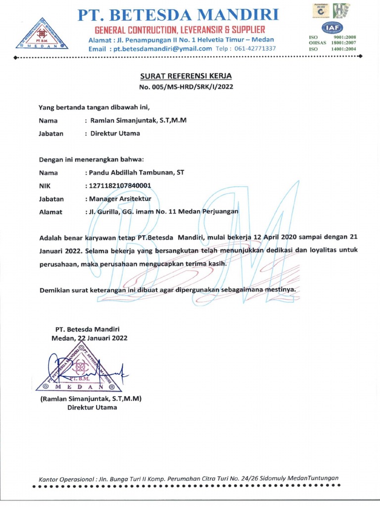 Surat Ref. PT - Betesda Mandiri | PDF Surat Ref. PT - Betesda Mandiri | PDF