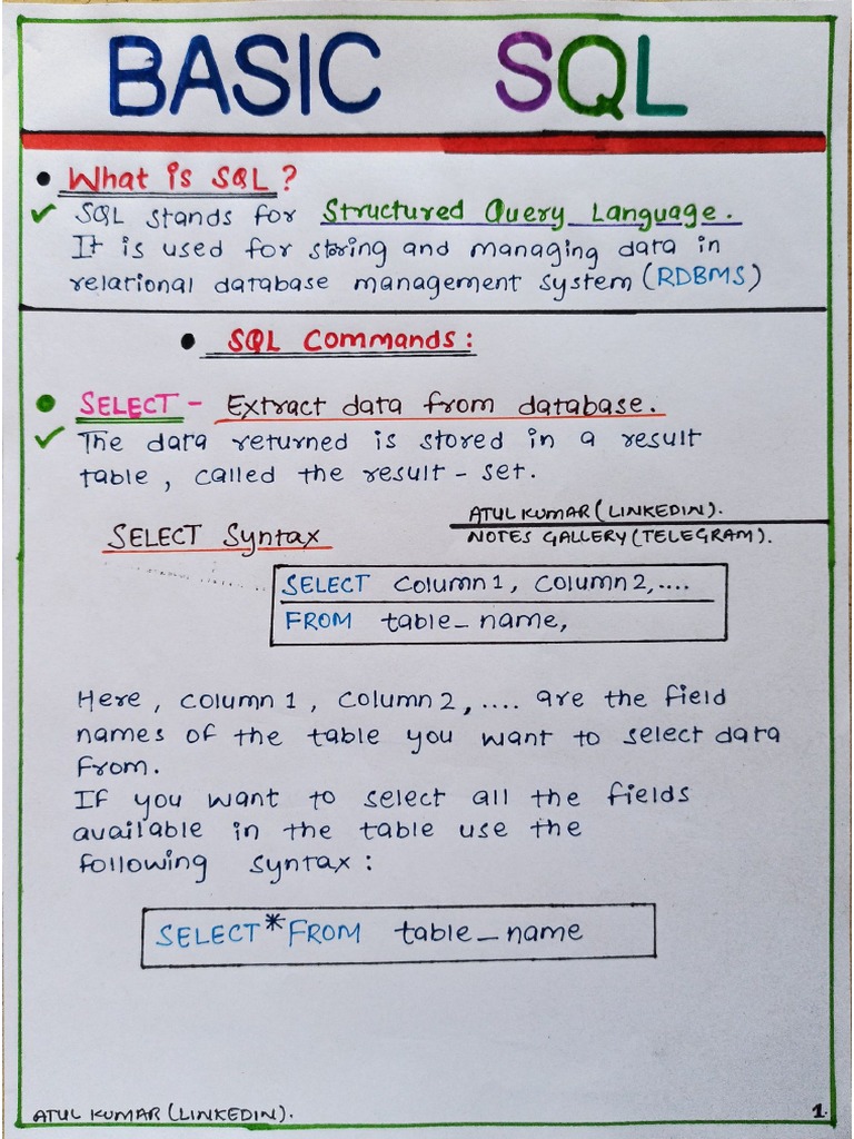 ?basics of SQL? Series - 2 Part - 1 | PDF