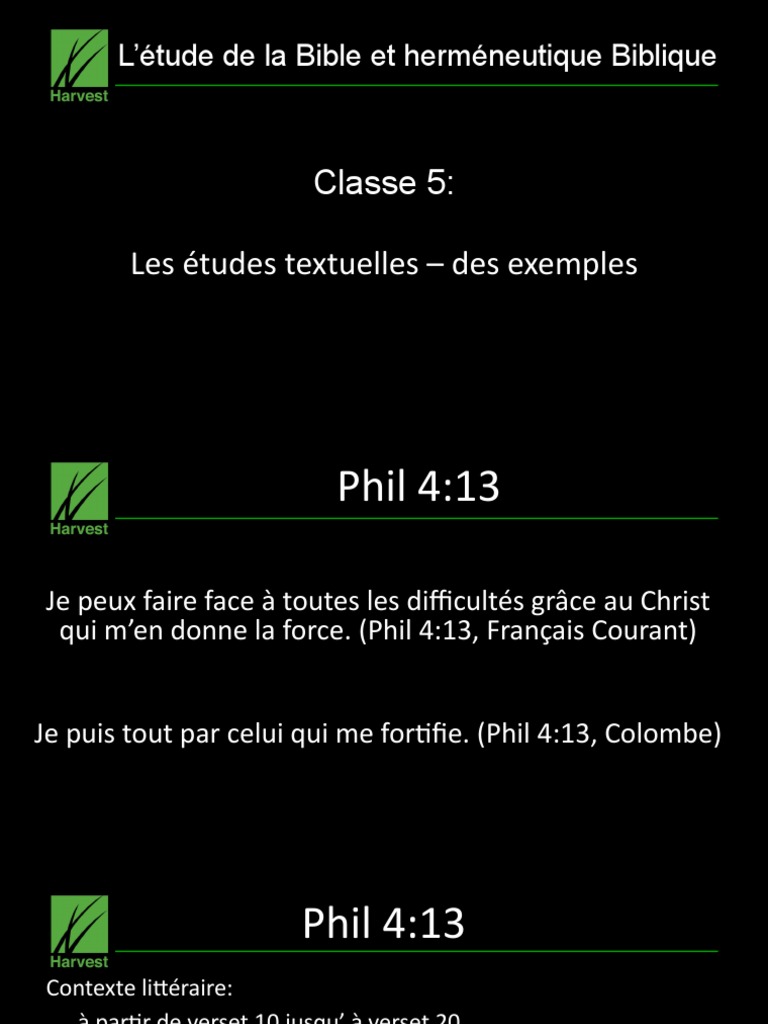 Classe 5: Les Études Textuelles - Des Exemples: L'étude de La Bible Et Herméneutique Biblique | PDF