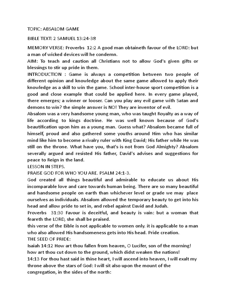 Absalom Game | PDF | David | Humility