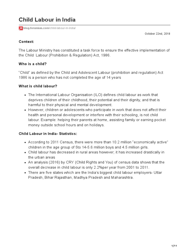 Child Labour in India: Issues and Laws | PDF | Child Labour ...