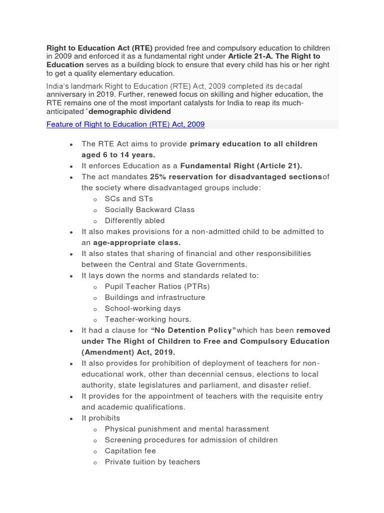 Right To Education Act | PDF