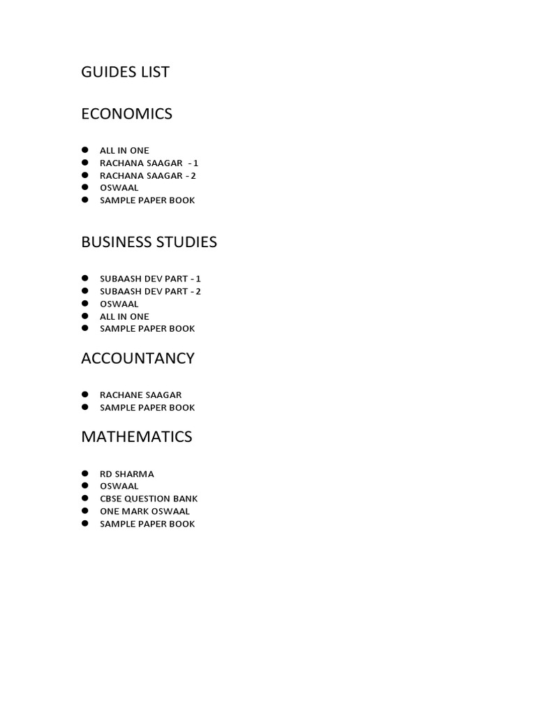 Guide List Class 12 | PDF