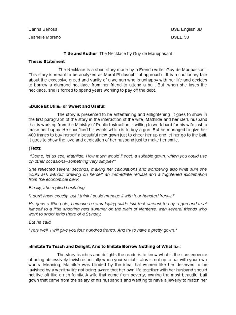 Analyzing "The Necklace" by Maupassant | PDF