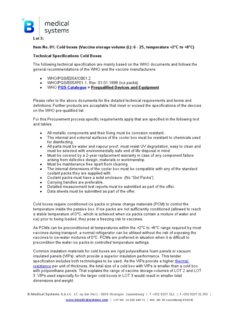 Technical Specifications - Lot 3 - Item No 01 - Cold Boxes 6L-25L | PDF ...