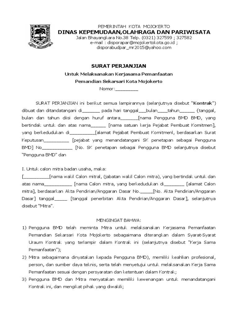 Draf SURAT PERJANJIAN-Kontrak KSP Sekarsari | PDF