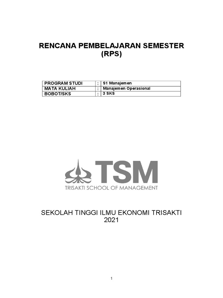 Rps SCL Manajemen Operasional 2021-2022 | PDF