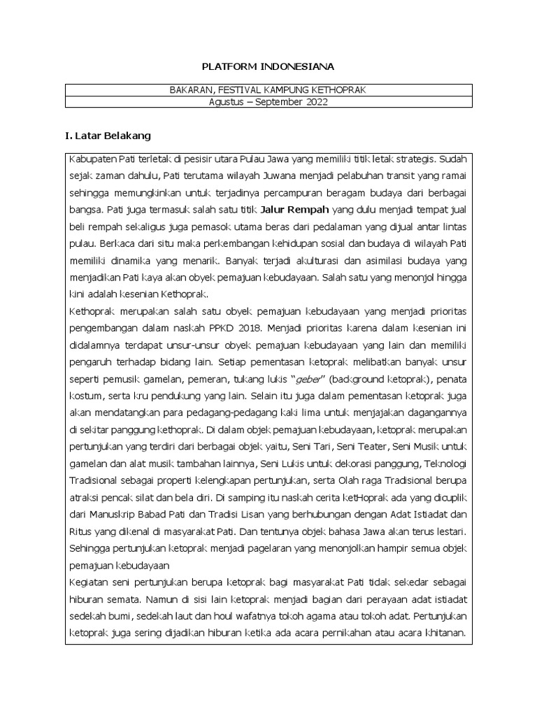 Festival Kethoprak Bakaran Pati 2022 | PDF | Ilmu Sosial | Kajian ...