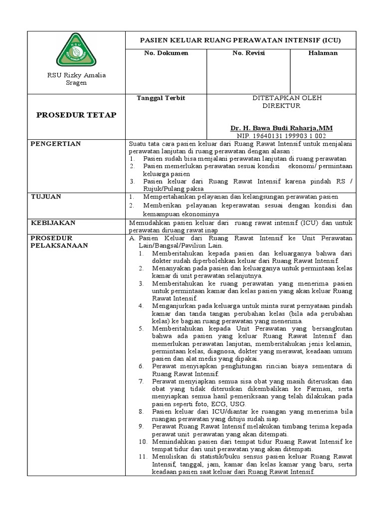 Sop Pasien Keluar Icu Pdf