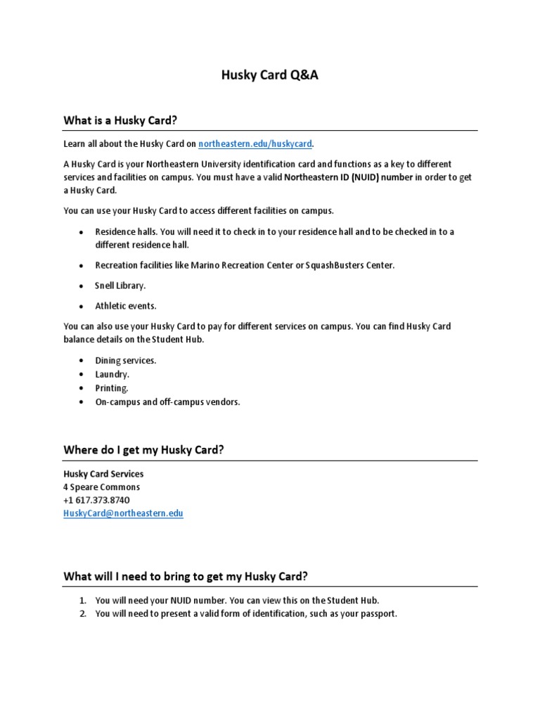 Husky Card Q - A | PDF