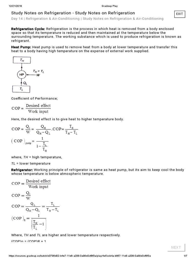 Study Notes On Refrigeration | PDF | Refrigeration | Heat