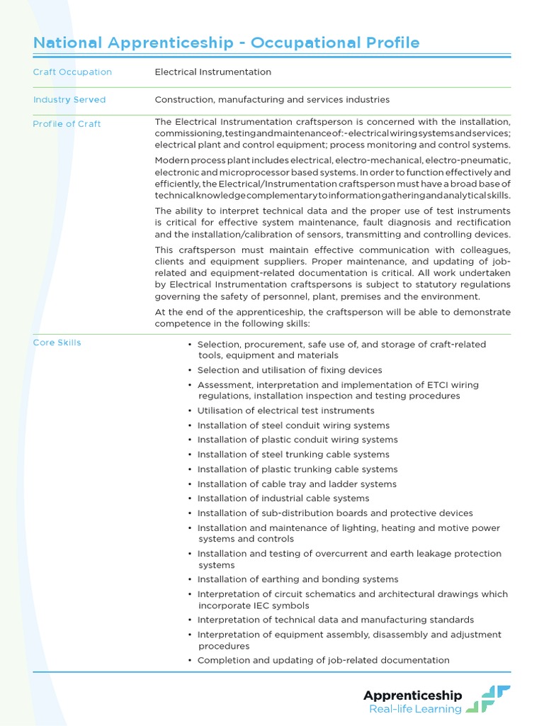 Electrical Instrumentation Occupational Profile | PDF | Instrumentation | Electrical Wiring