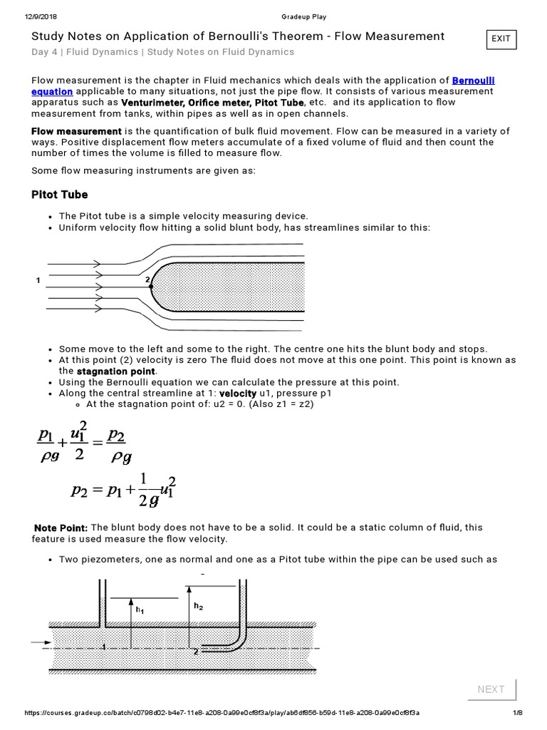 Applications of Bernoulli's Theorem in Flow Measurement | PDF | Fluid ...