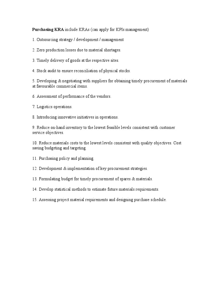 Purchasing KRA (1) | PDF