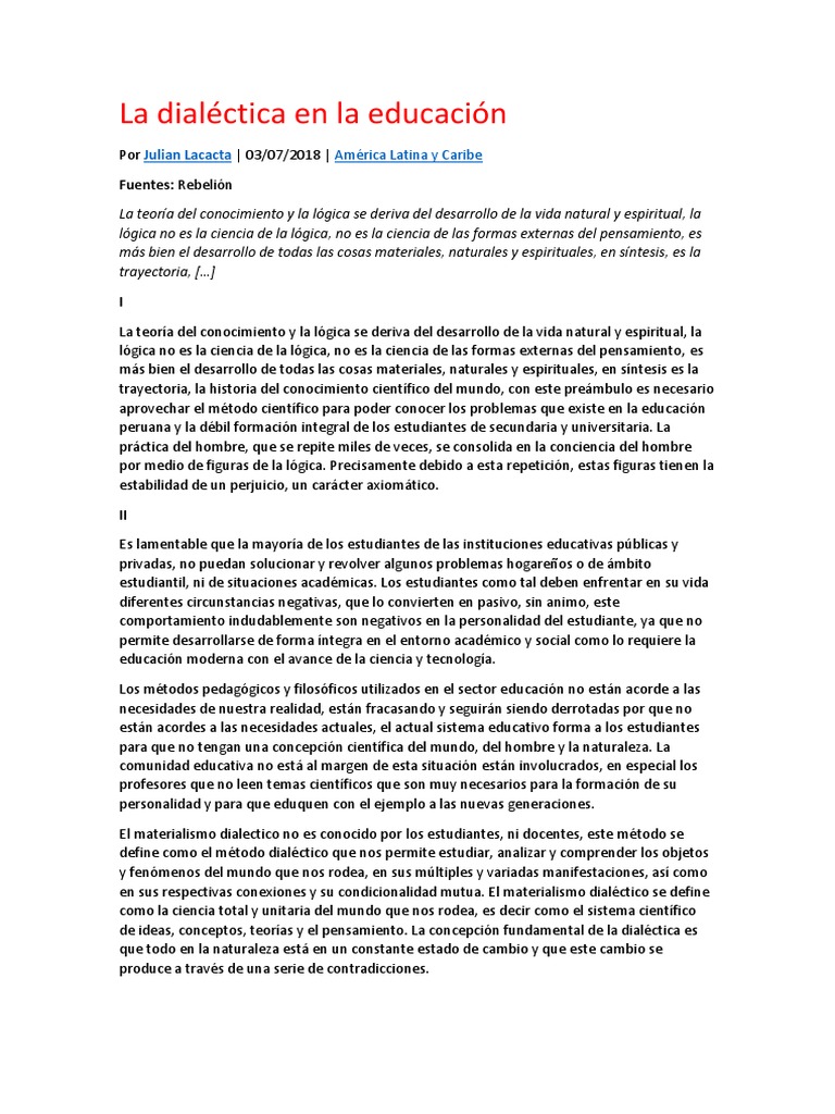 La dialéctica como método educativo | PDF