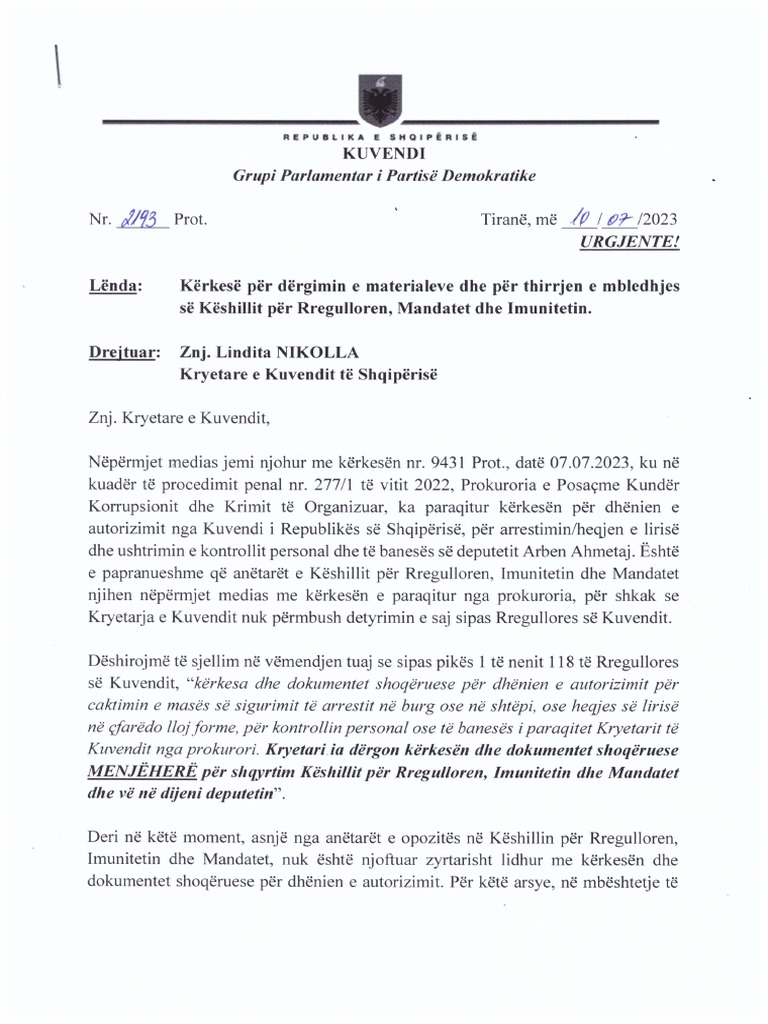 Kerkese Per Materialet Keshilli I Mandateve - 10 Qershor | PDF