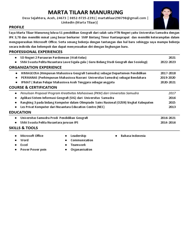 CV Marta Tilaar Manurung | PDF