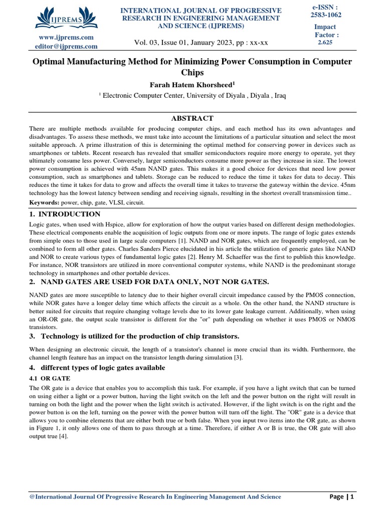 Optimal Manufacturing Method For Minimizing Power Consumption in Computer Chips | PDF