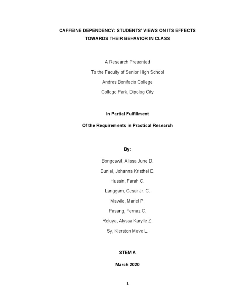 Caffeine Dependency, Students' Views On Its Effects Towards Their ...