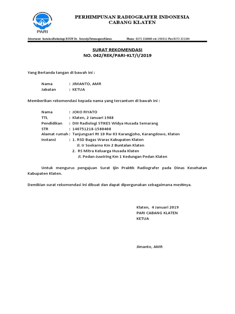 Rekomendasi Praktik Radiografer Joko Riyato | PDF