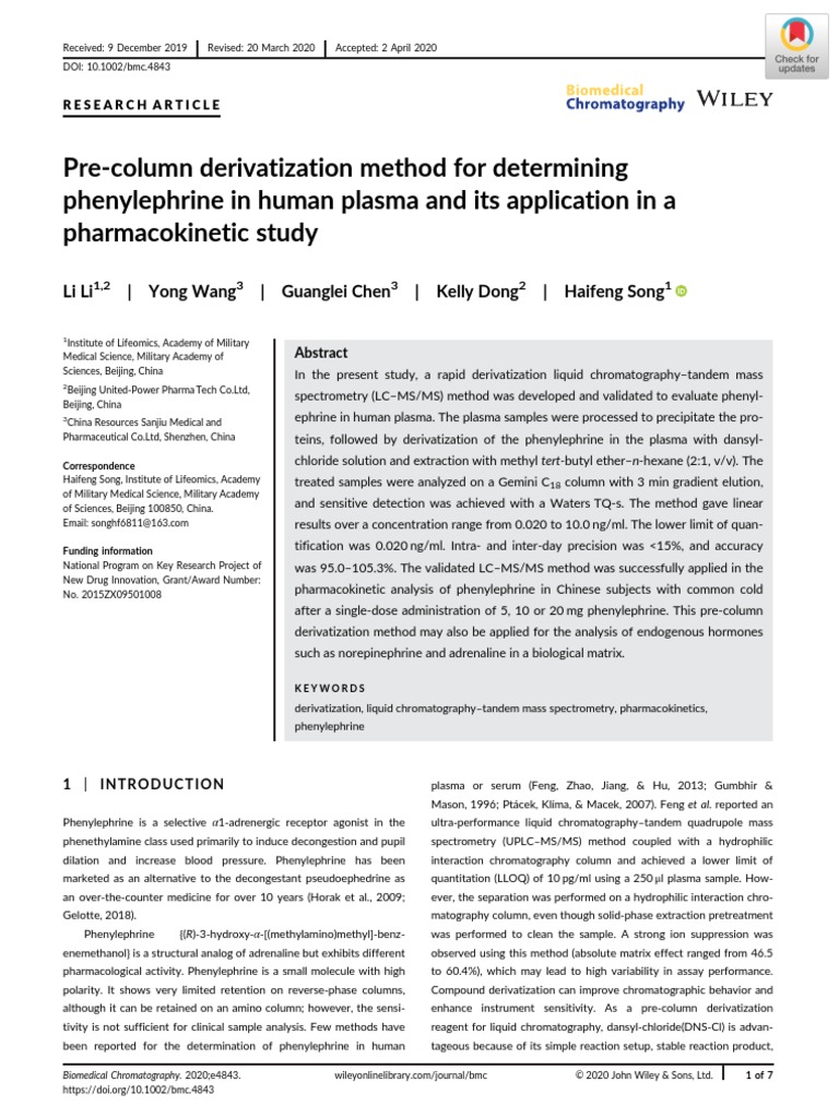 Pre Column Derivatization Method For Determining Pdf Liquid Chromatography Mass Spectrometry
