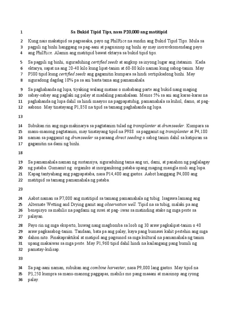 Sa Bukid Tipid Tips, Nasa P20,000 Ang Matitipid | PDF