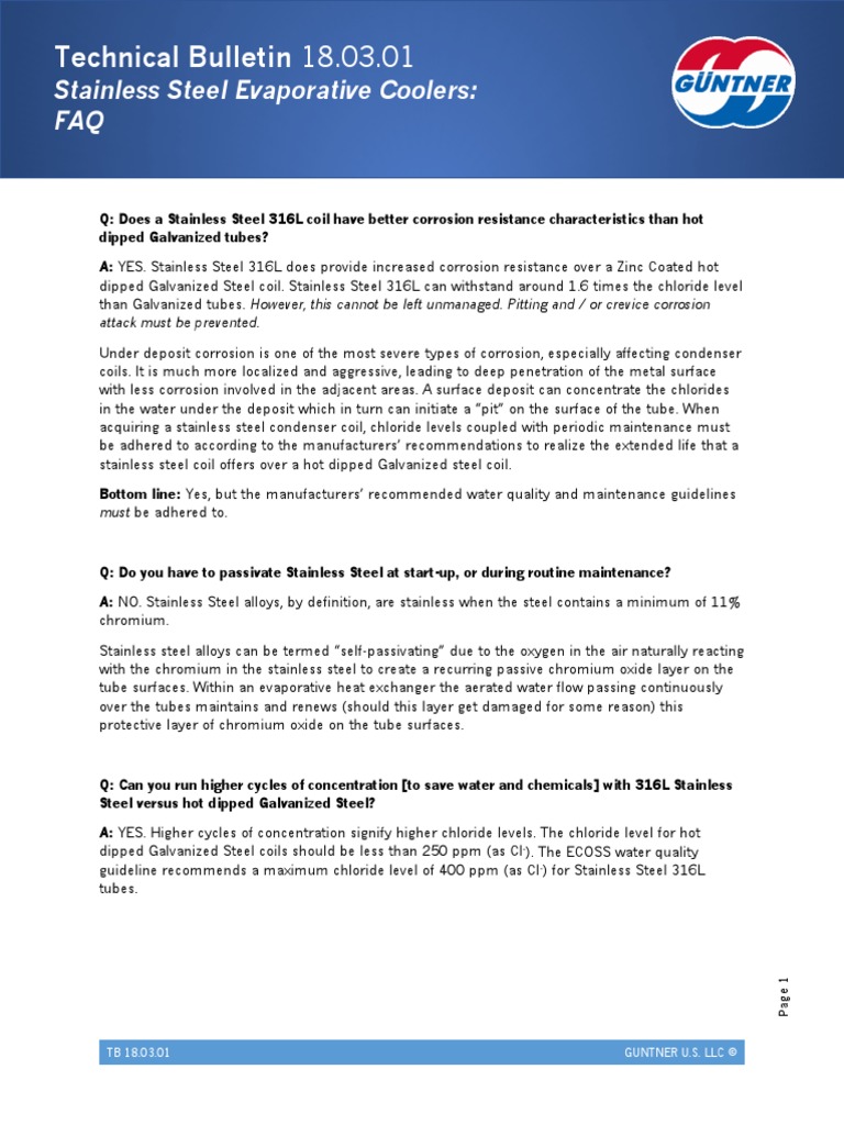 Technical Bulletin - ECOSS - FAQ | PDF | Stainless Steel | Corrosion