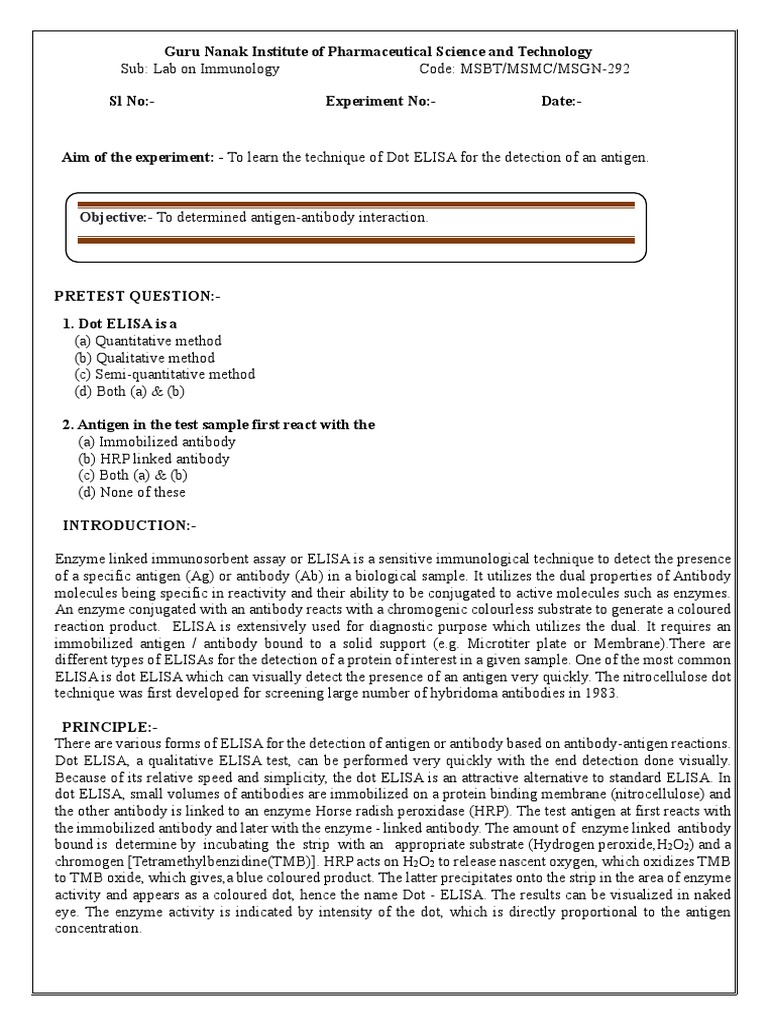 Dot-ELISA Practical Manual 2 | PDF | Elisa | Laboratory Techniques