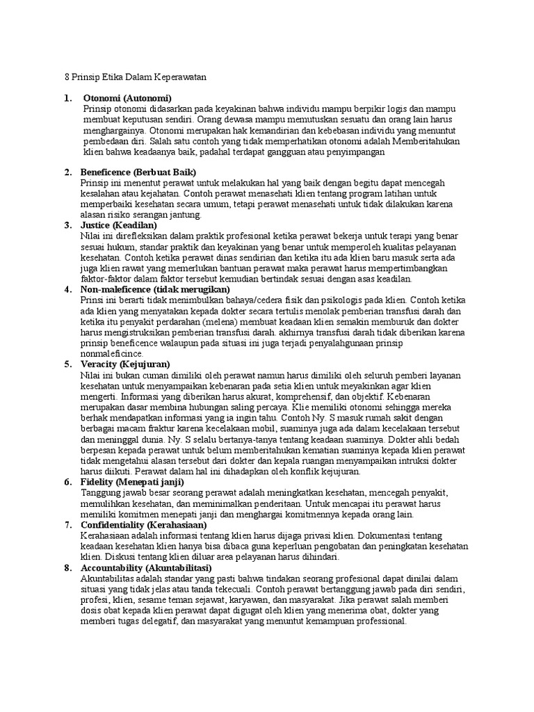 8 Prinsip Etika Keperawatan | PDF
