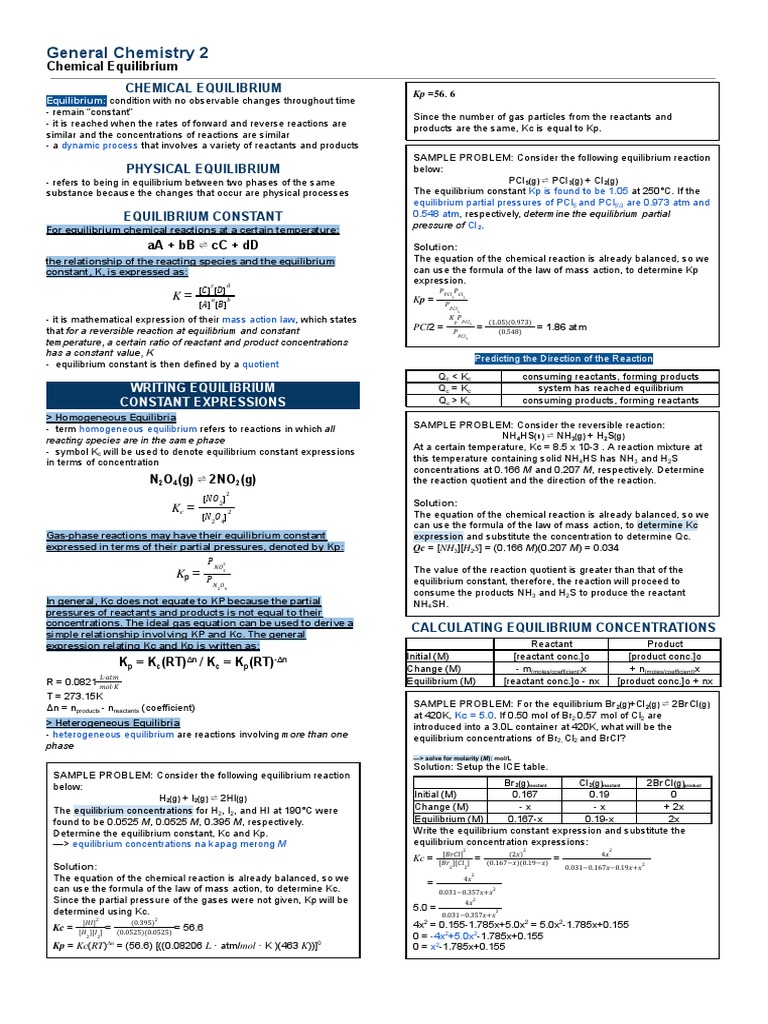 GenChem2 Chemical Equilibrium | PDF | Chemical Equilibrium | Chemical ...