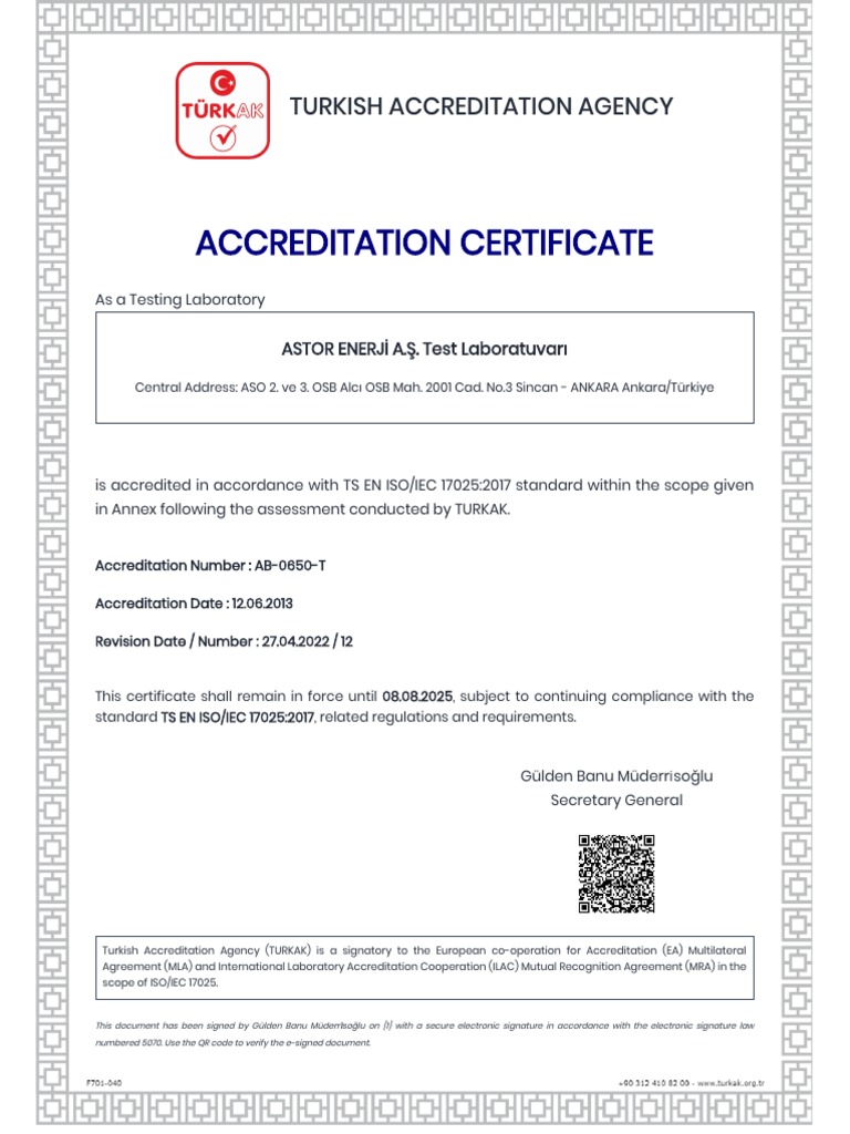 Astor Enerji Sincan Accreditation Details | PDF | Transformer | High ...