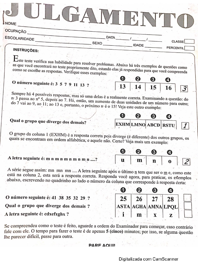 1º - Teste Julgamento-Logica | PDF