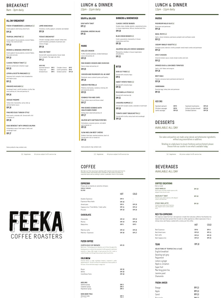 Feeka Menu 2020 | PDF | Coffee | Food And Drink Preparation