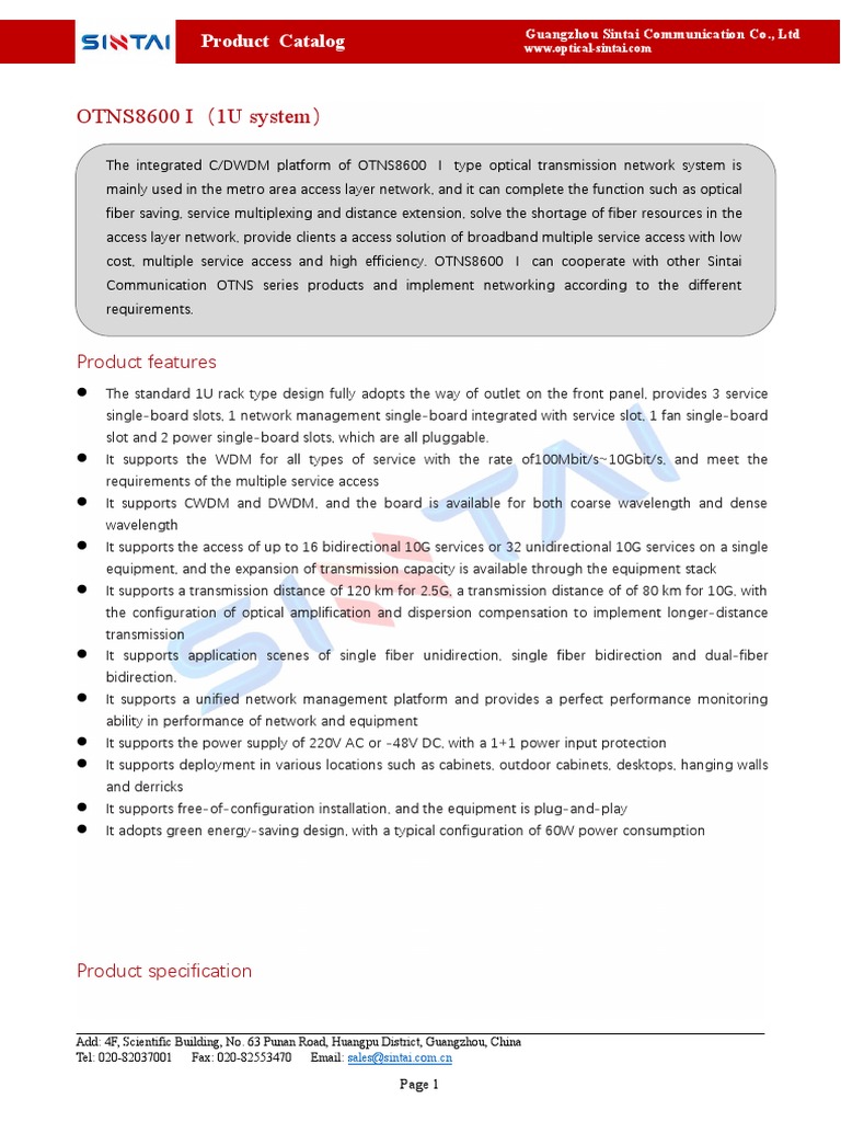 1u CDWDM Optical Transport System | PDF | Wavelength Division Multiplexing | Computing