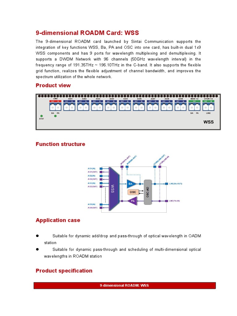 9-Dimensional ROADM Card: WSS: Product View | PDF | Wavelength Division ...