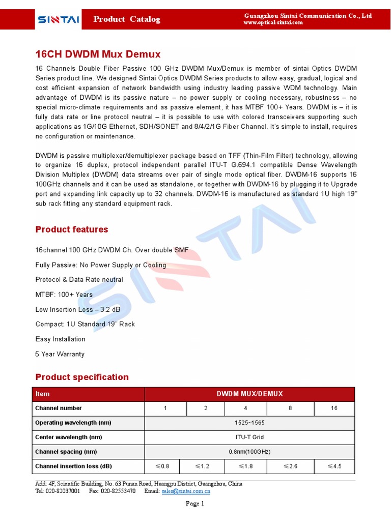 16ch DWDM Mux Demux | Download Free PDF | Wavelength Division Multiplexing | Telecommunications