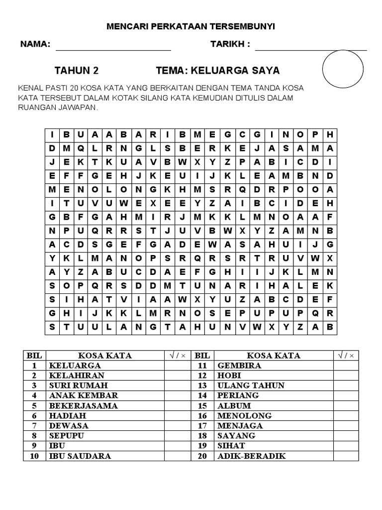 Teka Teki Perkataan Tersembunyi Tahun 2 | PDF