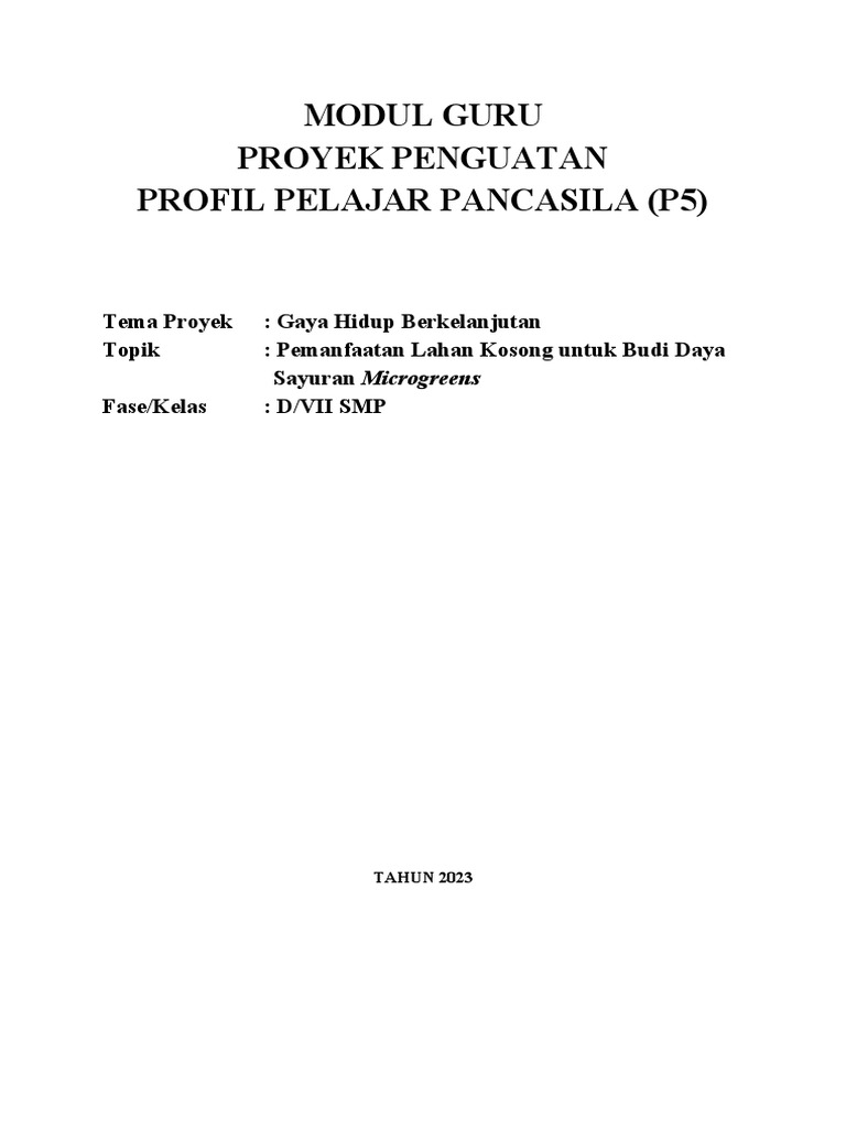 Modul Guru Bidik P5 Gaya Hidup Berkelanjutan SMP MTs Kelas VII - Untuk ...