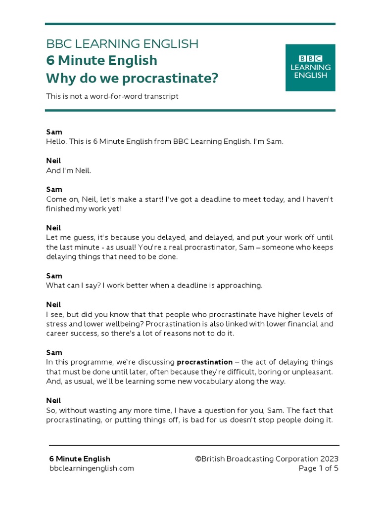 6min English Why Do We Procrastinate | PDF | Professional Skills ...