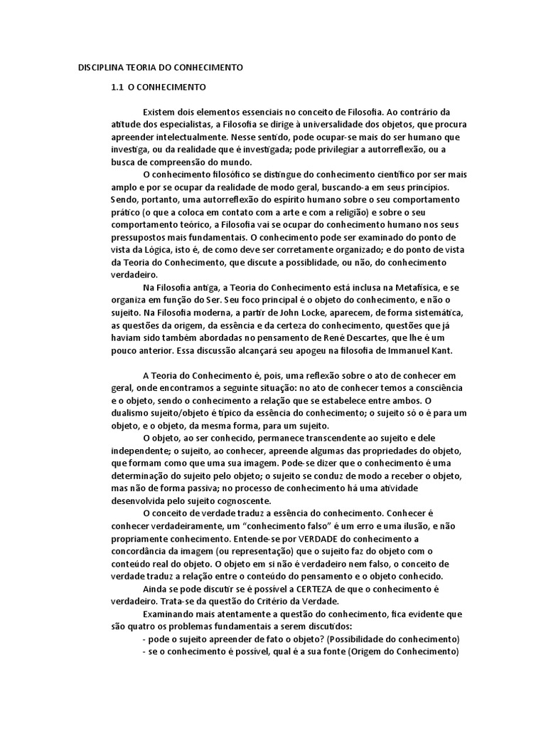 Fundamentos da Teoria do Conhecimento | PDF | Filosofia | Autoajuda