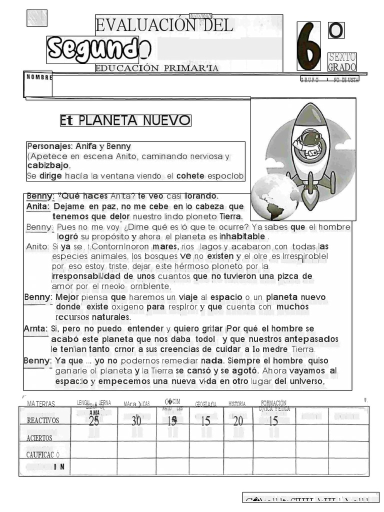 Evaluación de Educación Primaria 6° Grado | PDF