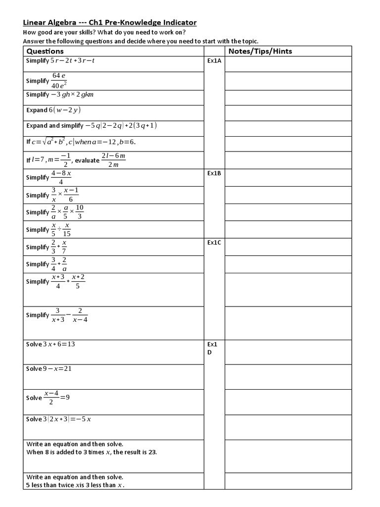 2023 CH 1 Algebra Pre Quiz | PDF