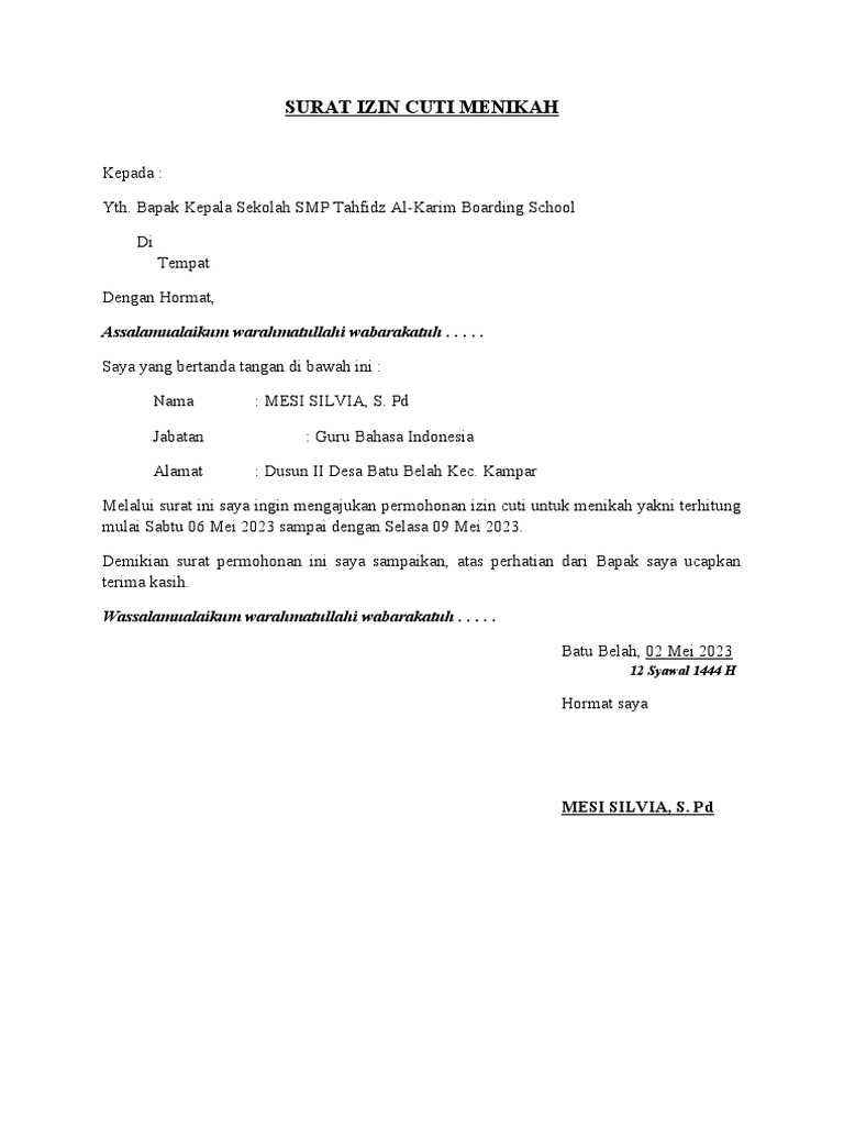 Surat Izin Cuti Menikah | PDF