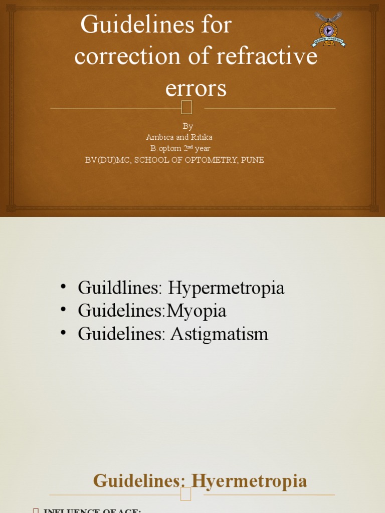 'Guidelines For Correction of Refractive Errors | PDF | Glasses | Visual Acuity